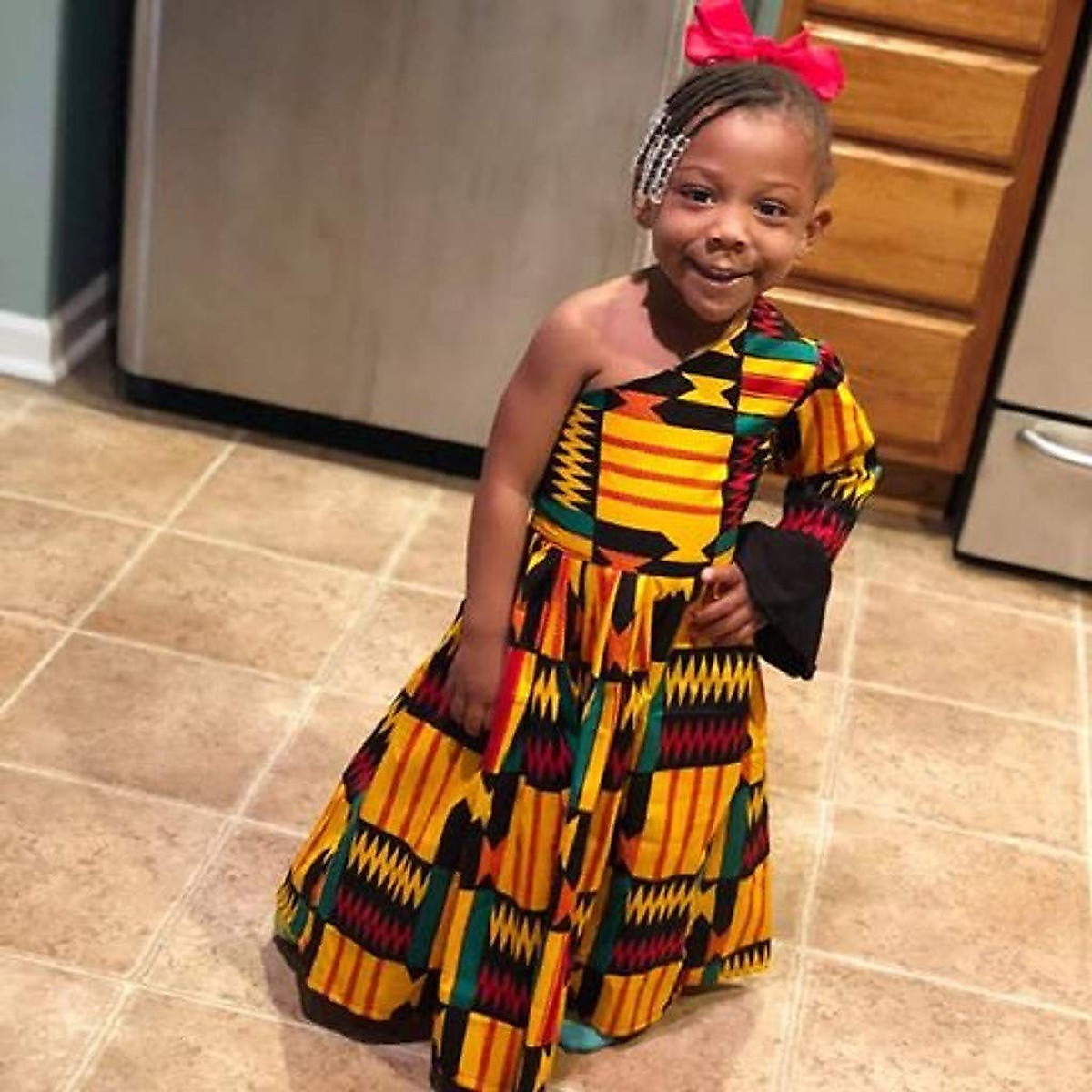 Digood Little Girls Dashiki African Dresses,Toddler Baby Kids Ethnic Style Sloping Shoulder Party Dress Clothes(Multicolor,4-5 Years)