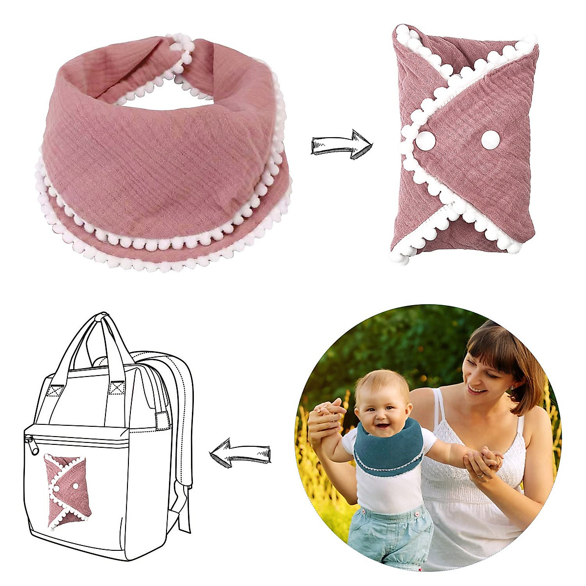 Muslin Baby Bibs Drool Bibs for Boys Girls Adjustable Multi-Use Scarf Bibs Super Absorbent& Soft Drooling Bibs Breathable Organic Cotton Baby Bibs Set for Teething and Drooling 8 Pack