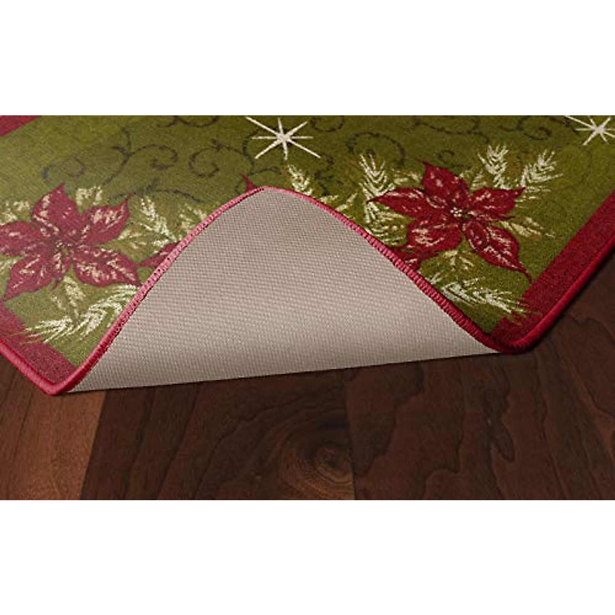 Brumlow MILLS Poinsettia Joy Holidays Washable Festive Floral Indoor or Outdoor Christmas Rug for Living or Dining Room, Bedroom and Kitchen Area, 30" x46" , Green