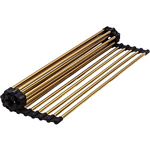 Strictly Sinks Stainless Steel Dish Drying Rack – Gold 21 X 13 Inches Roll Up Dish Drying Rack – Multipurpose Foldable Over The Sink Kitchen Drainer, Countertop Cooling Rack