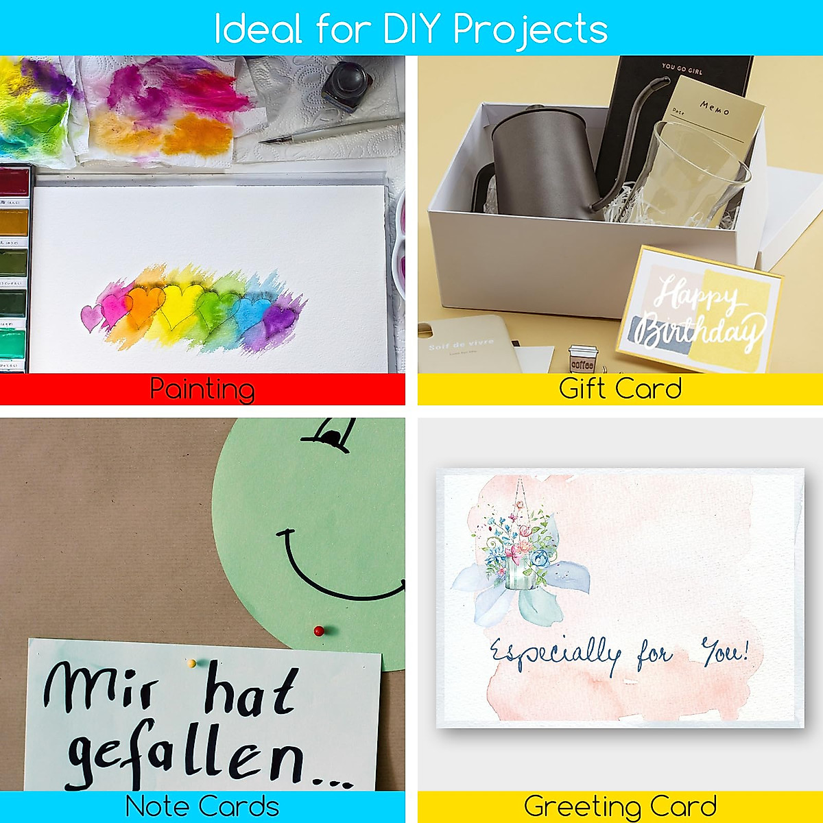 MEEDEN 4" x 3" Blank Watercolor Paper Cards, 5 Pcs Cold Press Mini Watercolor Paper Bulk, 100% Cotton Watercolor Paper Postcards for Adults & Students (140lb/300gsm), 5×10 Sheets