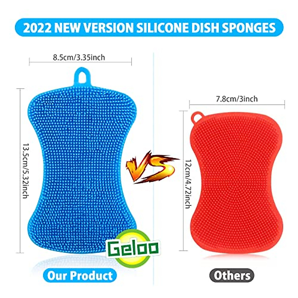 Geloo 3 Pack Silicone Sponge Kitchen Sponge, Sponges for Dishes Washing Kitchen Gadgets Cleaning Brush, Dish Sponges Double Sided Silicone Sponge Brush