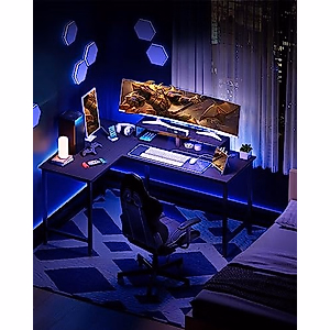 MINOSYS L Shaped Computer Desk - 58" Gaming Desk, Reversible Corner Desk, Home Office Writing Desk with Monitor Stand Shelf, Space-Saving Modern Simple Wooden Desk, Black