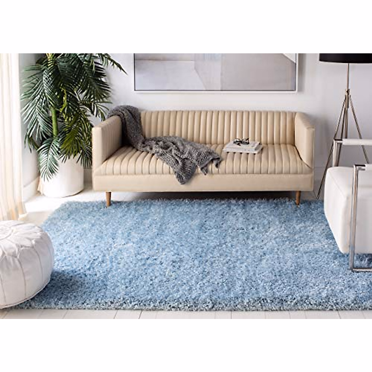 SAFAVIEH Supreme Shag Collection 8' x 10' Light Blue SGS621D Handmade Solid 1.5-inch Thick Area Rug