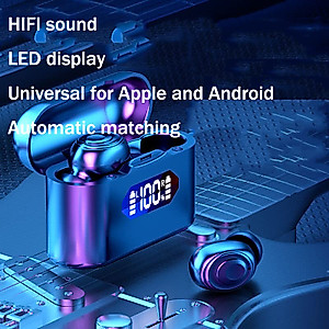 lemtlmt Wireless Earbuds Waterproof Bluetooth Earphones, Button Ear Buds with Charging Bin, in-Ear Headphones with Microphone Suitable for iPhone and Android Black Headset