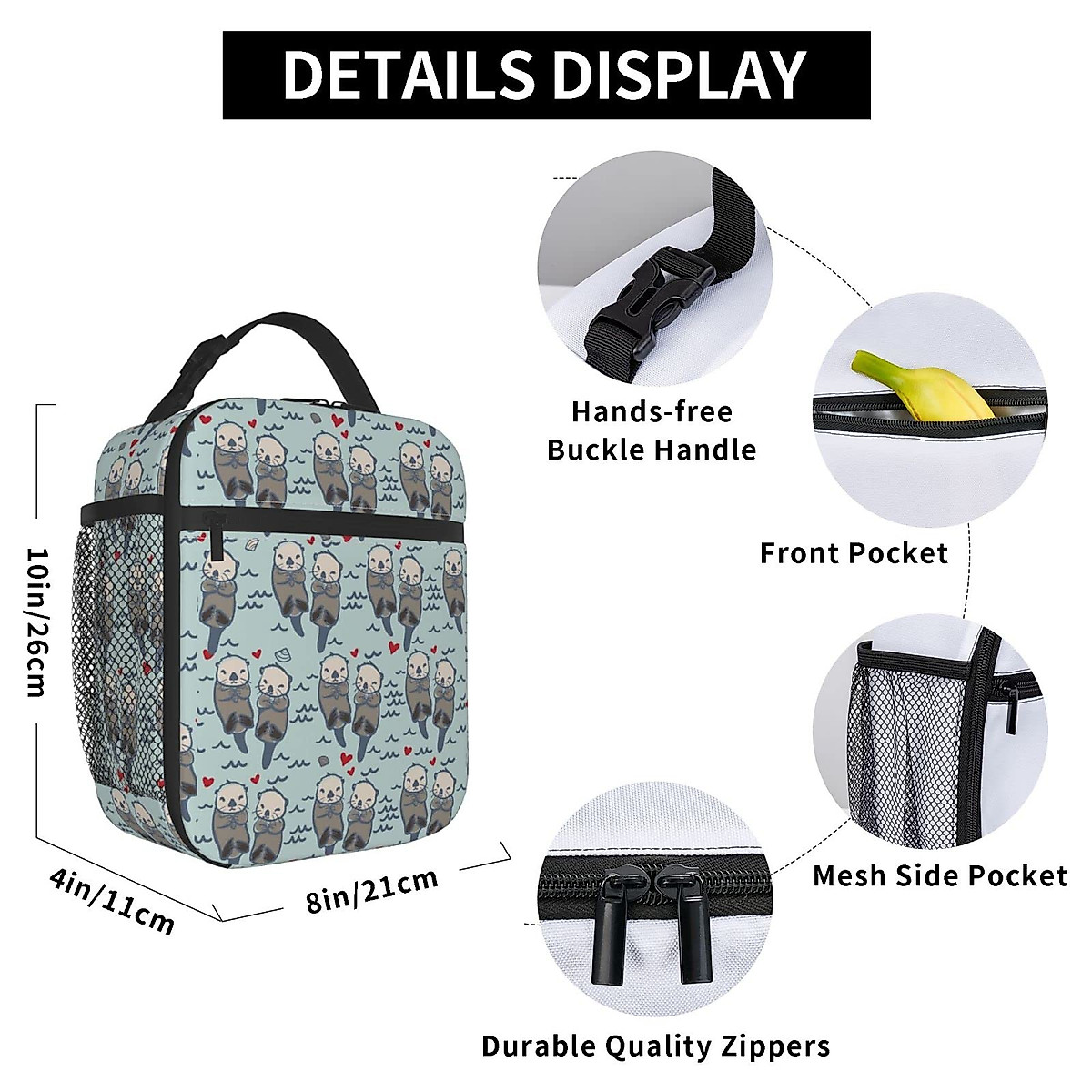 Sea Otters Lunch Box For Women Men Girls Boys,Reusable Insulated Portable Lunch Bag,Leakproof Cooler Adjustable Handle Large Capacity Meal Tote Bag For Work Picnic School Travel