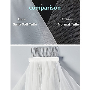 BEAUTELICATE Wedding Bridal Veil with Comb 1 Tier Lace Applique Chapel Length 90" White