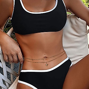 ELABEST Layered Bead Belly Chain Gold Star Waist Chains Rhinestone Body Chain Jewelry Accessories for Women and Girls (31.5+7.8inch)