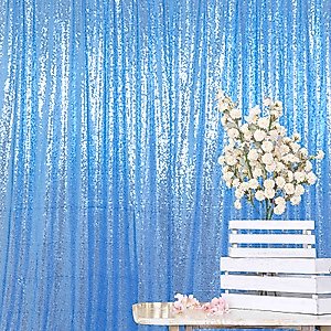 ShinyBeauty Baby Blue Sequin Backdrop Curtain | 2 Panels 5FTx10FT Glitter Wedding & Photography Background | Light Blue Shimmer Curtains for Elegant Events