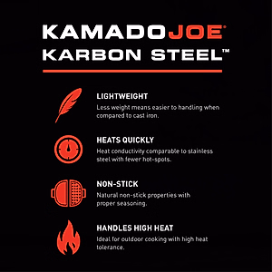 Kamado Joe KJ15124722 Karbon Steel Paella Pan for Classic Joe and Big Joe Grills, Black