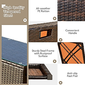 Tangkula 9 Pieces Patio Furniture Set with 50,000 BTU Propane Fire Pit Table, Outdoor Wicker Space-Saving Sectional Sofa Set with Storage Box, 32” Square Gas Fire Pit (Black)