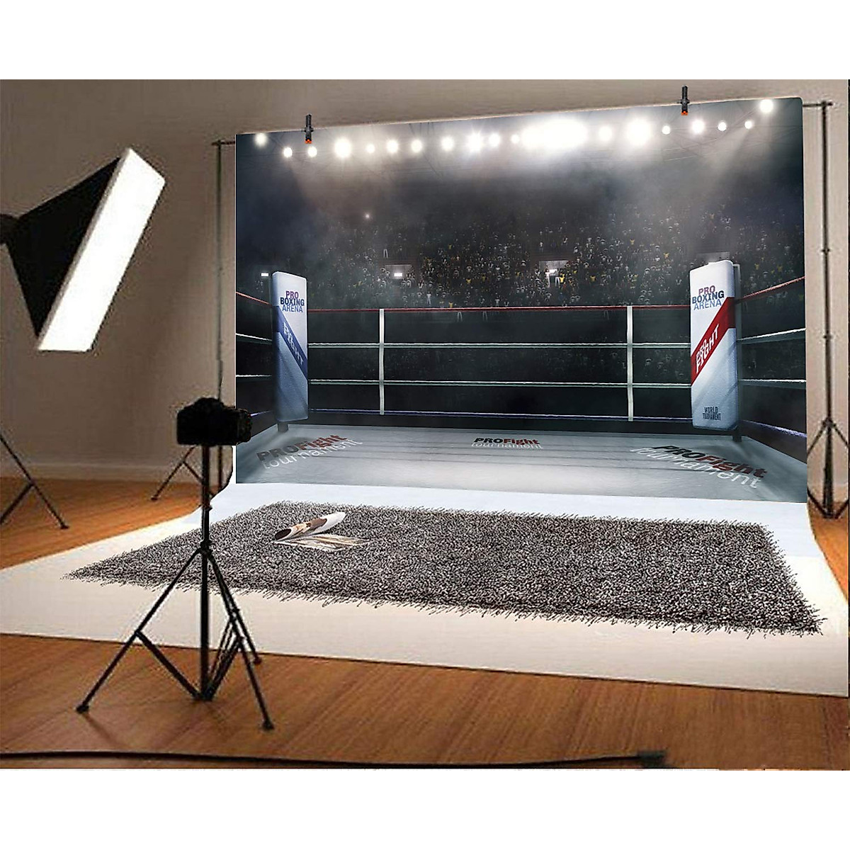 LFEEY 10x7ft Boxing Ring Backdrops for Photography Stadium Cheer Audience Boxing Theme Party Decorations Party Supplies Men Boy Birthday Background Sportsman Backdrop Photoshoot Studio Props