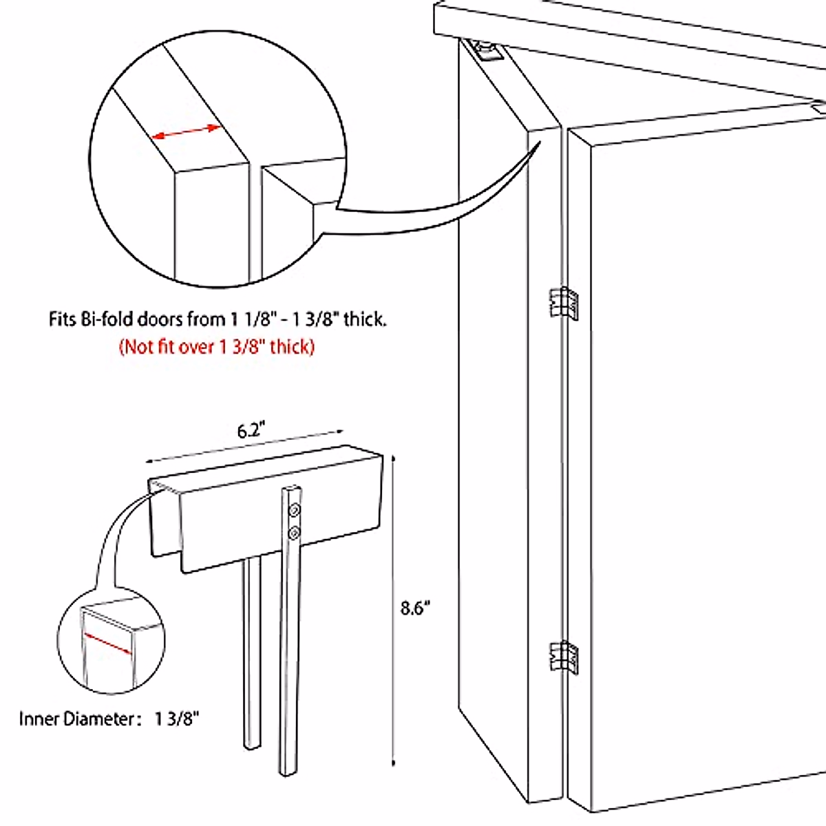 BILLROAD Metal Bifold Door Lock - Double Door Child Safety Locks Keep Toddler, Cats&Dogs Out of Closets, Cabinets, Pantry - No Need Install (1PC)