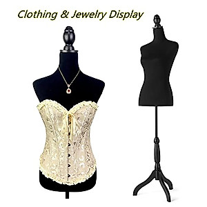 Female Mannequin Torso with Adjustable Tripod Stand, 2 in 1 Dress Form White Mannequin Body w/ Detachable Black Torso Cover for Sewing, Dressmaker, Home Decor, Jewelry & Clothing Display