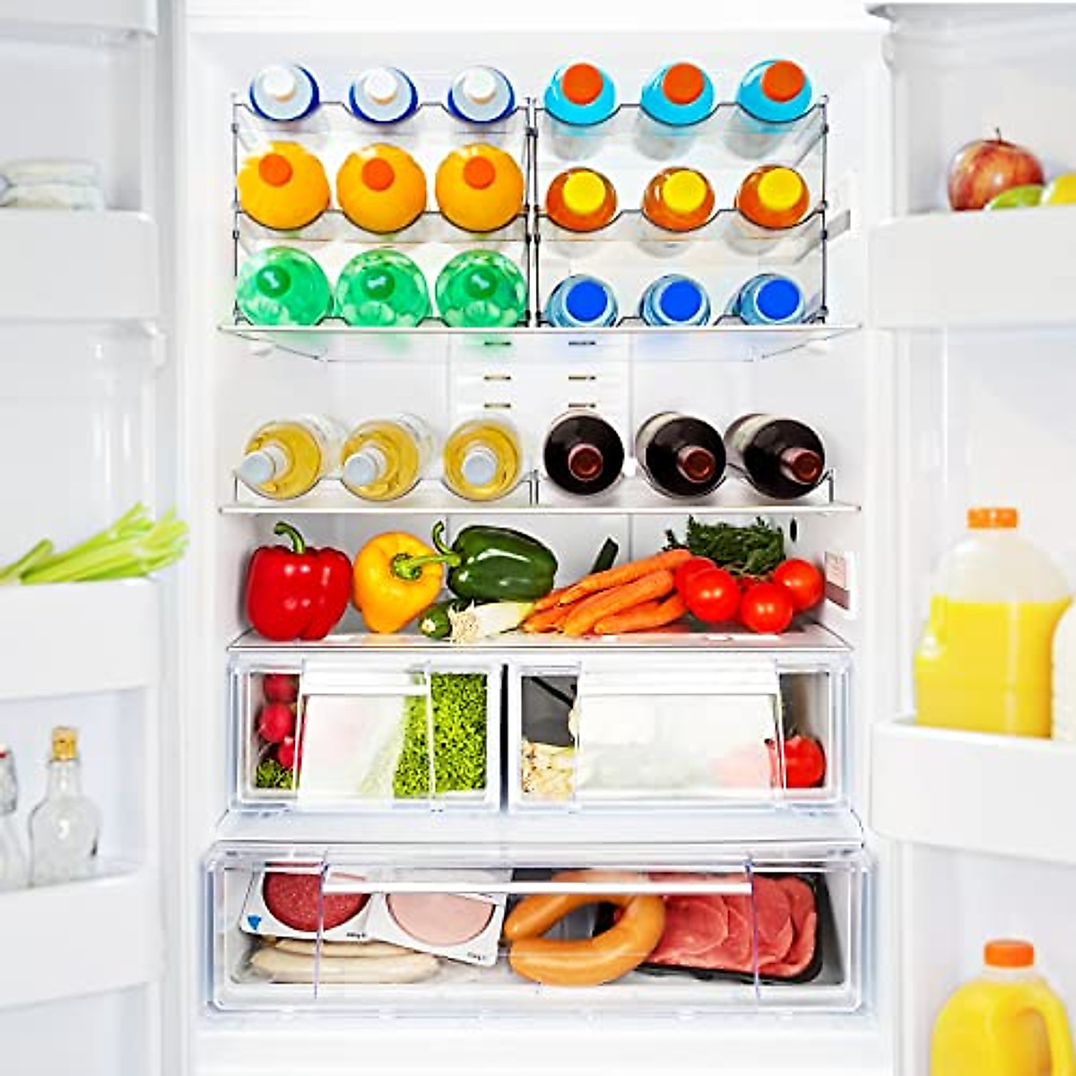 Criusia Water Bottle Organizer, Clear Stackable 3 Bottle Storage Holder Rack for Kitchen Cabinet, Countertop, Fridge, Pantry, Organizer and Storage, Tumbler Travel Mug Cup Organizer, 4 Pack 12 Bottles