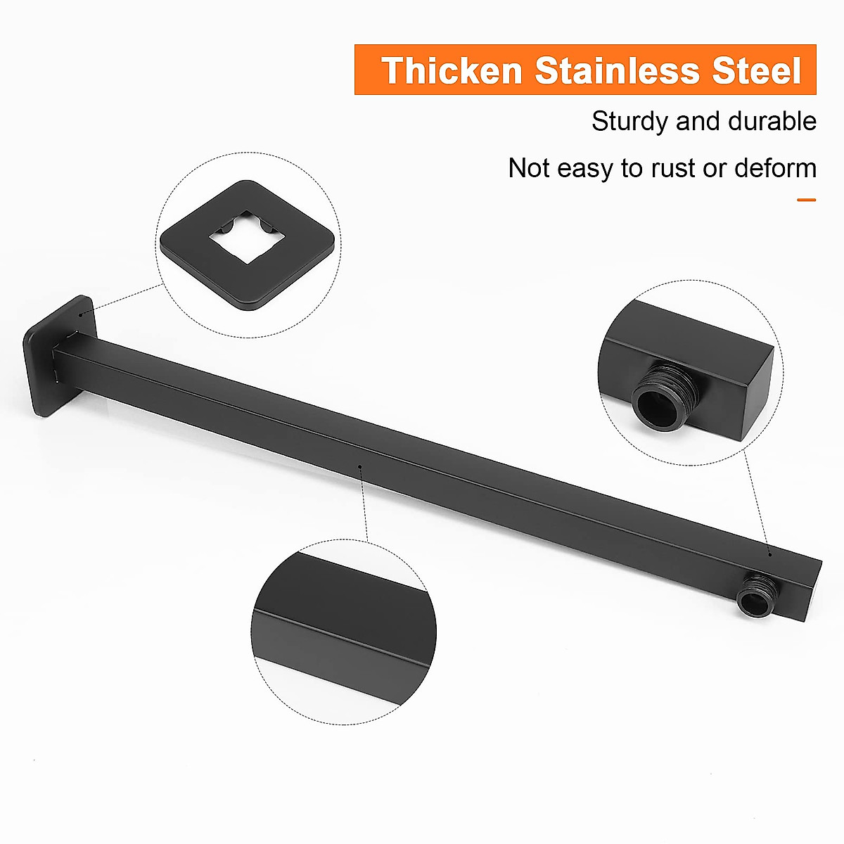 HarJue Shower Arm, Rain Shower Head Extension Extender, With Flange and Teflon Tape, Made of Thicken Stainless Steel for Bathroom Rainfall Showerhead (20 Inch, Matte Black)