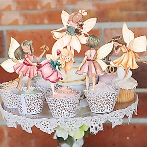 Fairy Cupcake Toppers Flower Fairy Party Cupcake Toppers 24Pcs Fairies Party Cake Picks Garden Birthday Party Decorations for Elves Theme Baby Shower Supplies