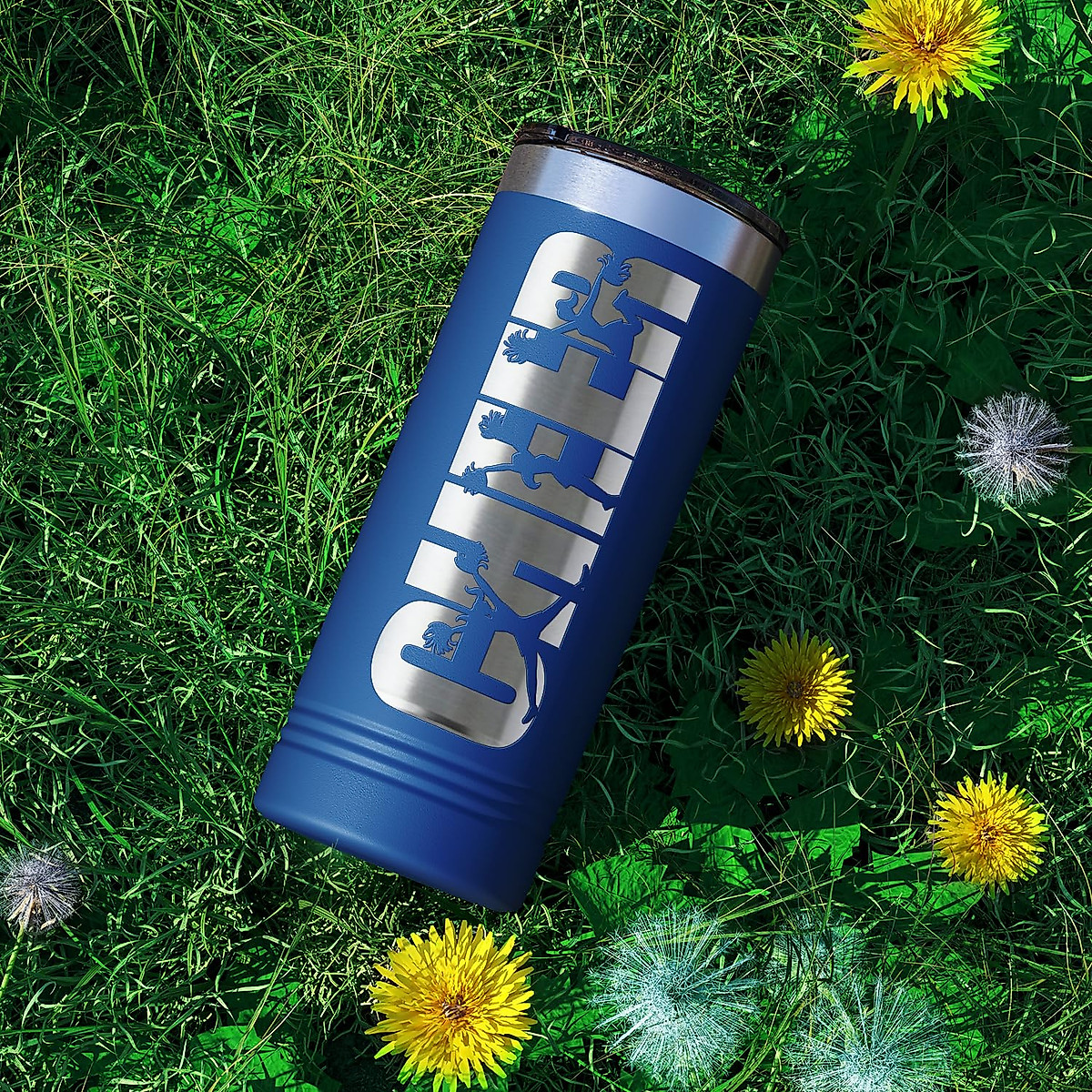 Cuptify Cheer Tumbler with Lid Laser Engraved on Blue 22 oz Skinny Cup for Cheerleader Vacuum Insulated Birthday Gift for Cheerleading, Cheer Squad, Women