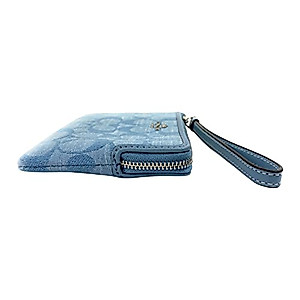 COACH Dempsey Corner Zip Wrtistlet in Signature Chambray (Silver/Cornflower Multi)