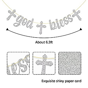 MonMon & Craft God Bless Banner / Baby Shower Party Decor / Baby Shower / First Communion / Baptisim Christening Party Decorations Silver Glitter