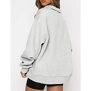AUTOMET Womens Oversized Hoodies Half Zip Pullover Long Sleeve Sweatshirts Trendy Quarter Zip Fall Sweaters Teen Girls Y2K Winter Clothes 2024 Grey