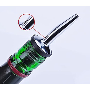 JQYXSS Stainless Steel Pourers, 4 Pcs Classic Bottle Pourers Tapered Spout with Rubber Caps, Wine Pour Liquor Dust Caps Covers, Wine Bottle Stopper, for Pours Liquid, Olive Oil, Wine, Vinegar