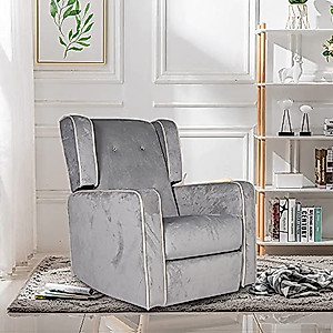 Polar Aurora Swivel Glider Rocker Recliner - Single Suede Tufted Gliding Chairs for Living Room Home Theater (Light Gray)