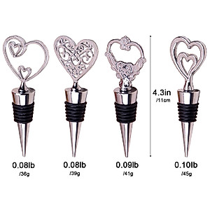 Love Wine Stoppers Cute Heart Shaped Wine Stopper Decoration Metal Zinc Alloy Wine Bottle Stopperr Reusable Wine and Beverage Stoppers (Set of 4)