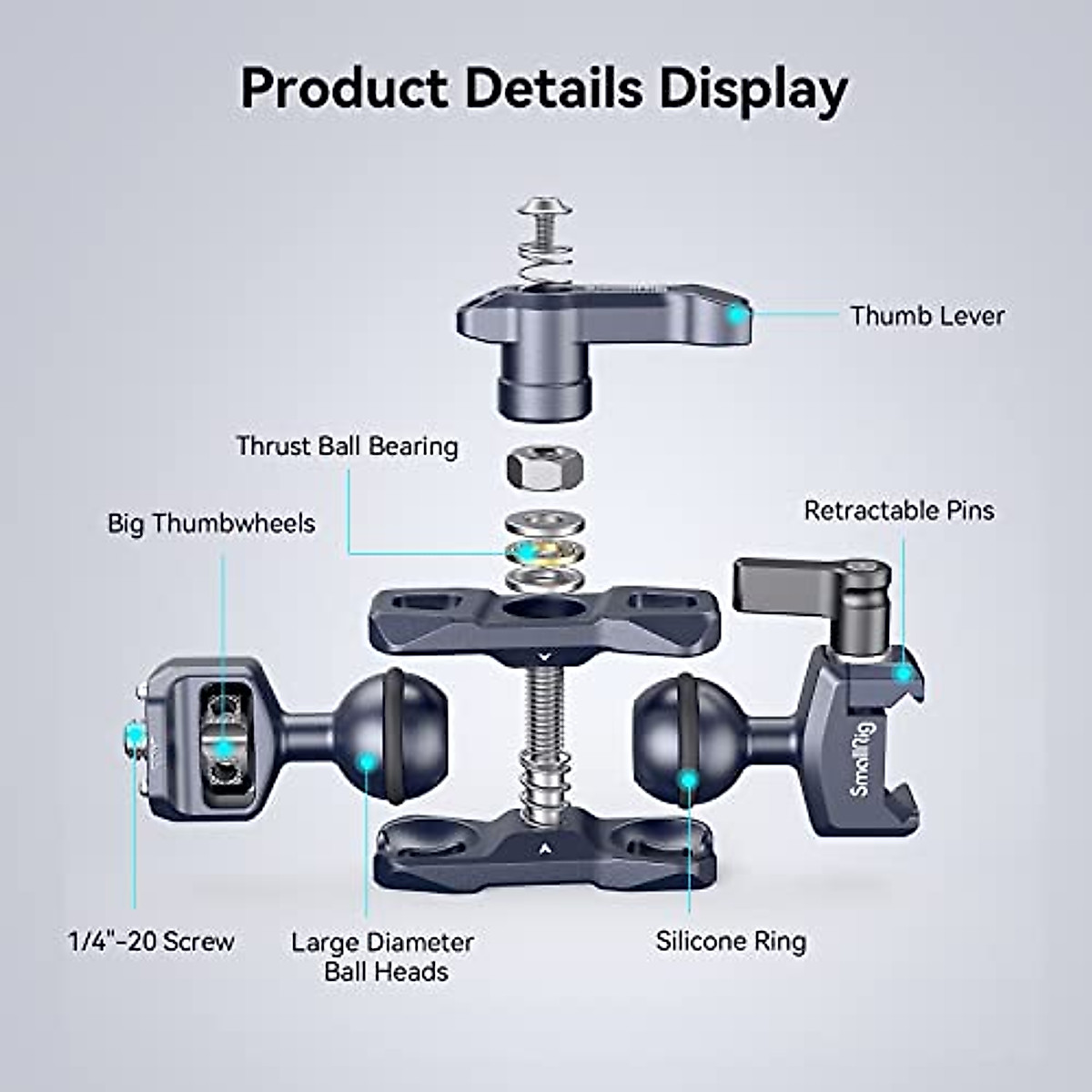 SmallRig Articulating Magic Arm with NATO Clamp and 1/4"-20 Screw (with Retractable Pins), 360 Degree Rotation, Max Load of 12 Ib Magic Arm for Field Monitor, Camera and Lights 3875