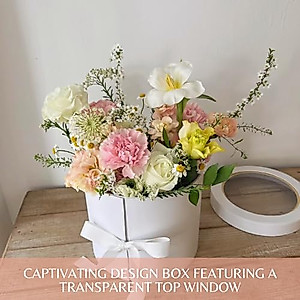 BBJ WRAPS Flower Box with Lid for Arrangements, Double Layers Rotating Drawer Luxury Round Flower Bouquet Gift Boxes Packaging, 1 Set, 7.5"(D) x 6.5"(H) (Pink)