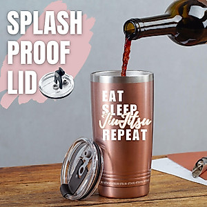 Onebttl Jiu jitsu Gifts for Women, Travel Mug for Jiu-Jitsu Lovers, Daughters, Instructors - Eat Sleep Jiu-Jitsu Repeat, Stainless Steel 20Oz Tumbler, Rose Gold