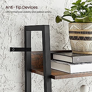 VASAGLE Bookshelf, 5-Tier Narrow Book Shelf, Ladder Shelf for Home Office, Living Room, Bedroom, Kitchen, Rustic Brown and Black ULLS067B01