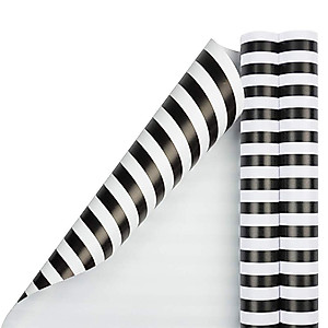 JAM Paper Gift Wrap - Striped Wrapping Paper - 50 Sq Ft Total - Black & White Stripes - 2 Rolls/Pack