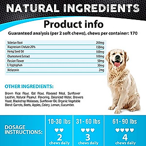 Hemp Calming Chews for Dogs with Anxiety and Stress - Dog Calming Treats - Storms Barking Separation - Valerian Root - Melatonin - Hemp Oil - Dog Anxiety Relief - Calming Treats for Dogs - Made in USA