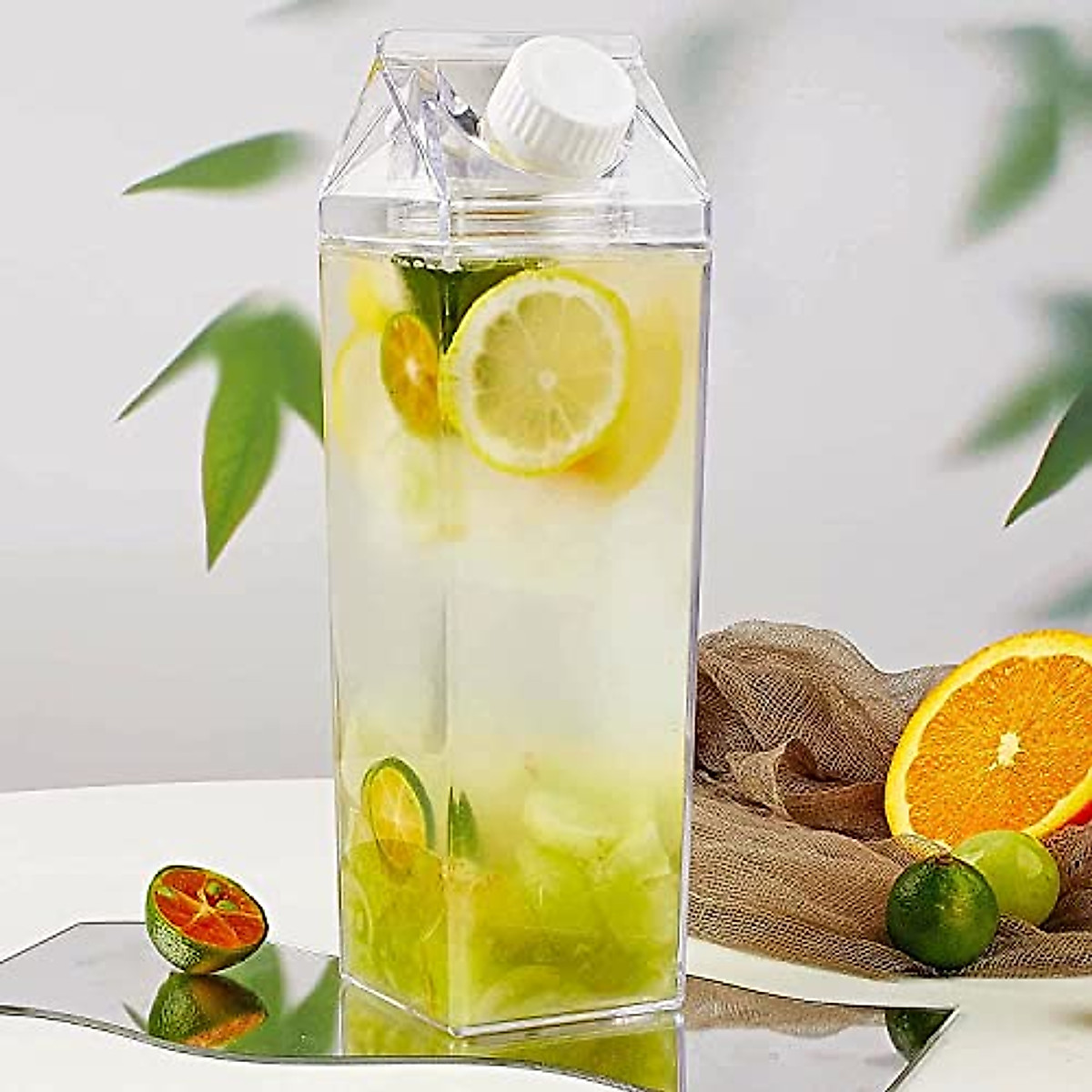 DynastyEdition-5Pack Clear Acrylic BPA free Milk CartonBottles-500ML. Reusable Leakproof Creative & Portable Transparent Square Shaped Top for Fun Outdoor Sports Travel Camping and School Activities.