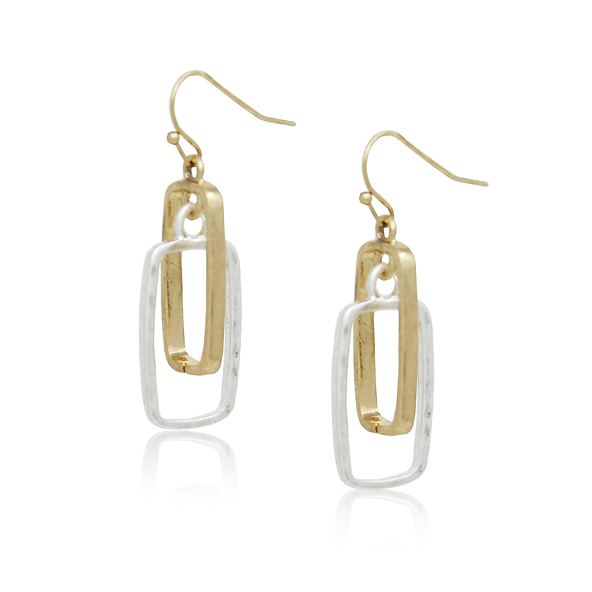 POMINA Lightweight Geometric Gold Silver Two Tone Hammered Dangle Drop Earrings Linked Circle Rectangle Oval Trendy Fashion Dangling Earrings for Women (Square_Two tone)