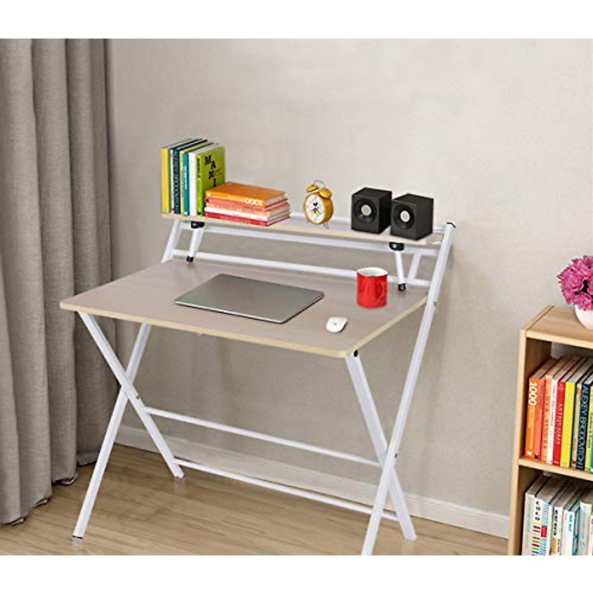 Youmymine Folding Study Computer Desk - Writing Desk Portable Small Lazy Foldable Table Laptop Desk for Small Space,Free Installation Home Office Desk (White)