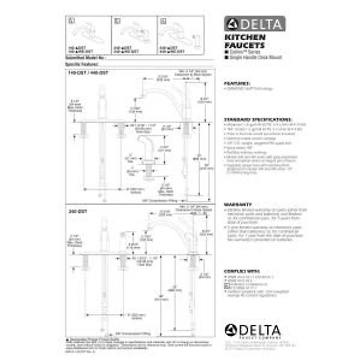Delta Faucet 340-DST Collins Single Handle Kitchen with Integral Spray, Chrome, 3.00 x 13.00 x 23.00 inches