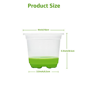 MIXC 30 Packs 4" Reinforced Clear Nursery Pots with Silicone Base for Easy Transplant, Transparent Plastic Plant Pot Reusable Seedling Pots Seed Starter Pots Flower Pot with 10pcs Plant Labels, Green