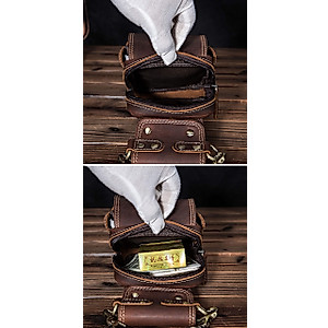 Le'aokuu Mens Genuine Leather Coffee Fanny Small Messenger Shoulder Satchel Waist Bag Pack (V832 DB)