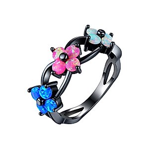 Women Men Engagement Wedding Gifts Band Rings Vintage Exquisite Flower Ladies Ring Opal Zircon Ring Wedding Ring Jewelry Gifts Jewelry Xmas Birthday Party Gifts (Black, 9)