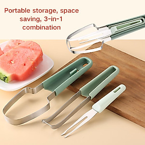 3 In 1 Watermelon Fork Slicer Cutter,2024 New Portability Watermelon Cutter Slicer Tool, Stainless Steel Watermelon Fruit Knives, Portability Knife Fruit Fork for Camping Kitchen Gadgets (1PCS)