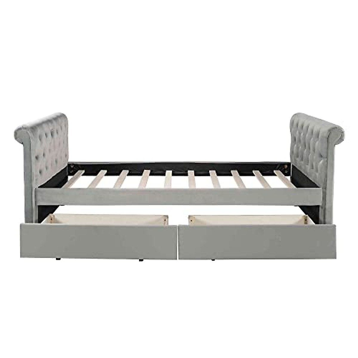 ATY Twin Size Daybed with Two Storage Drawers, Upholstered Sofa Bed Bedframe w/Wood Slat Support, No Box Spring Needed, for Bedroom, Guestroom, Save Space, Gray