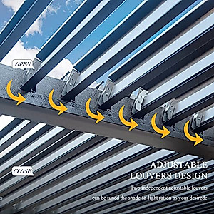 Domi Outdoor Living 12’ x 16’ Louvered Pergola with Adjustable Rainproof Roof, Outdoor Aluminum Frame Hardtop Gazebo for Backyard, Garden and Lawn w/Netting (Dark Gray)