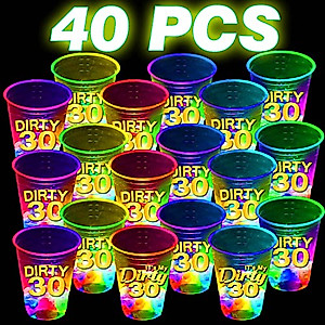 40 Pcs Glow Birthday Party Supplies,Dirty 30 Cups,Glowing Cups,Light Up Night Event Favor for 30th,Birthday Decorations(Dirty & It My Dirty 30) 16oz Flashing Cups Count (Pack of 1)