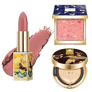 Catkin 3Pcs Makeup Set Includes BB Cream Air Cushion Foundation C02, Matte Lipstick CO157 and Cheek Blush C02