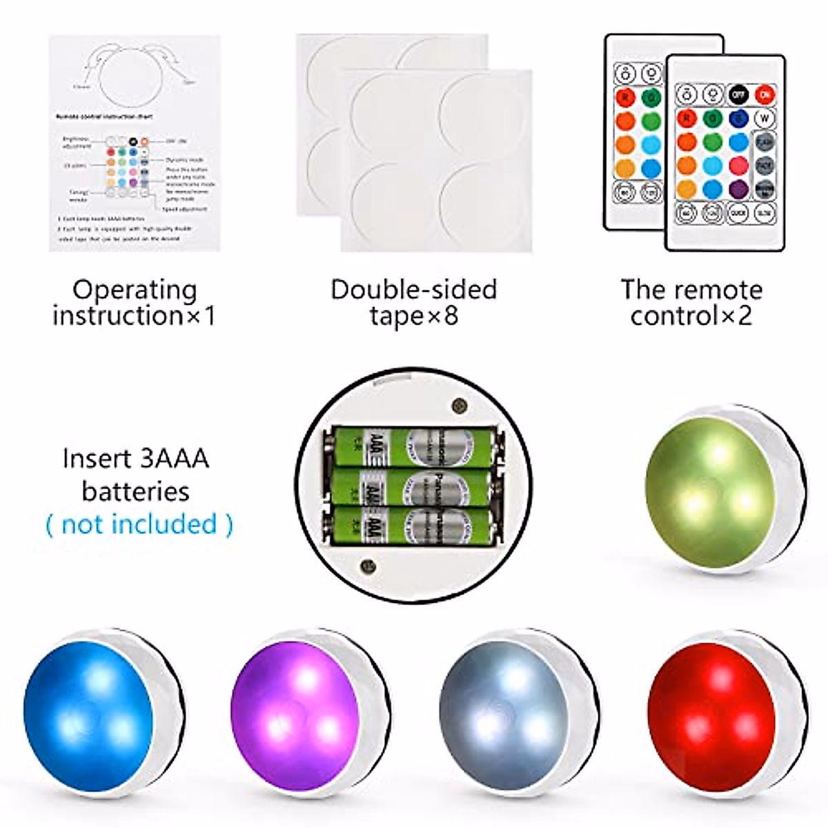 NARUNDREN Puck/Closet/Under Cabinet Lights with Remote, Color Changing, Dimmable for Christmas, Display Cabinet (6 Packs)