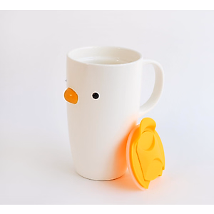PURROOM Duck Coffee Mug with Lid, Travel Cup with Handle & Sealed Lid. 20 oz Cute Chick Tall Cup, Safety Ceramic. Best Gifts For Coffee Lover.