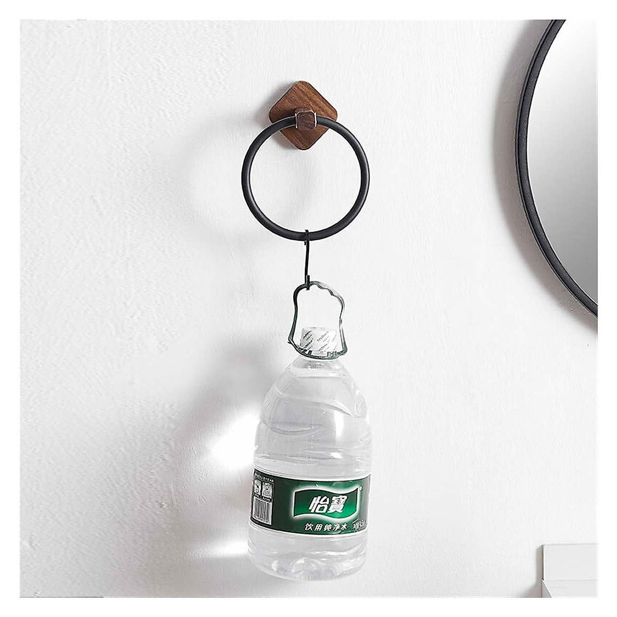 JiNks Towel Rack Aluminum+Wood Towel Ring, Hand Towel Holder for Bathroom, Towel Rack Hanger for Kitchen Wall Mount Heavy Duty Storage (Color : Black)