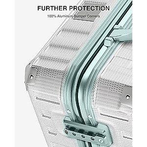 LUGGEX Hard Shell Checked Luggage with Aluminum Frame - 100% Polycarbonate No Zipper Suitcase with Spinner Wheels - 4 Metal Corner Hassle-Free Travel (White Suitcase)